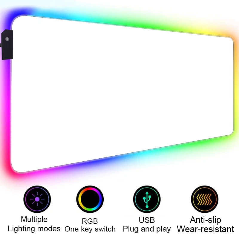 HD Custom Mouse Pad RGB Pure White MousePad DIY LED Backlit Gamer Light ...