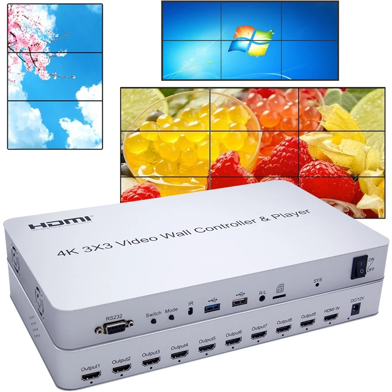 4K 3x3 HDMI Video Wall Controller USB Video Player 2x3 6 9 Multi Screen ...
