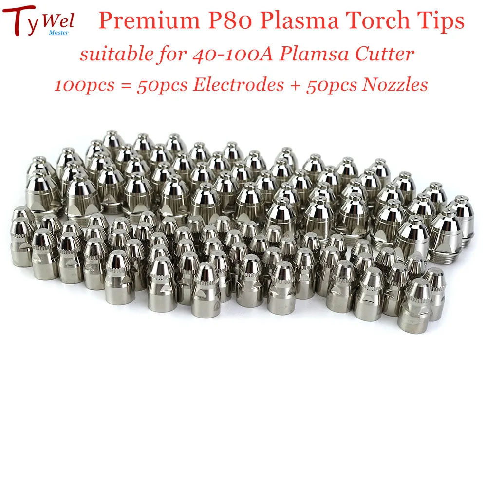 100pcs Premium 40-100A P80 Plasma Cutting Electrodes Nozzles CNC Cutter ...