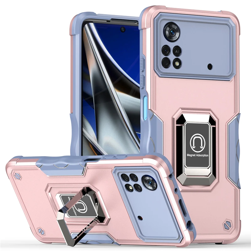 For PocoM4 Pro 4G Case Car Metal Ring Stand Armor Phone Cover For Poco ...