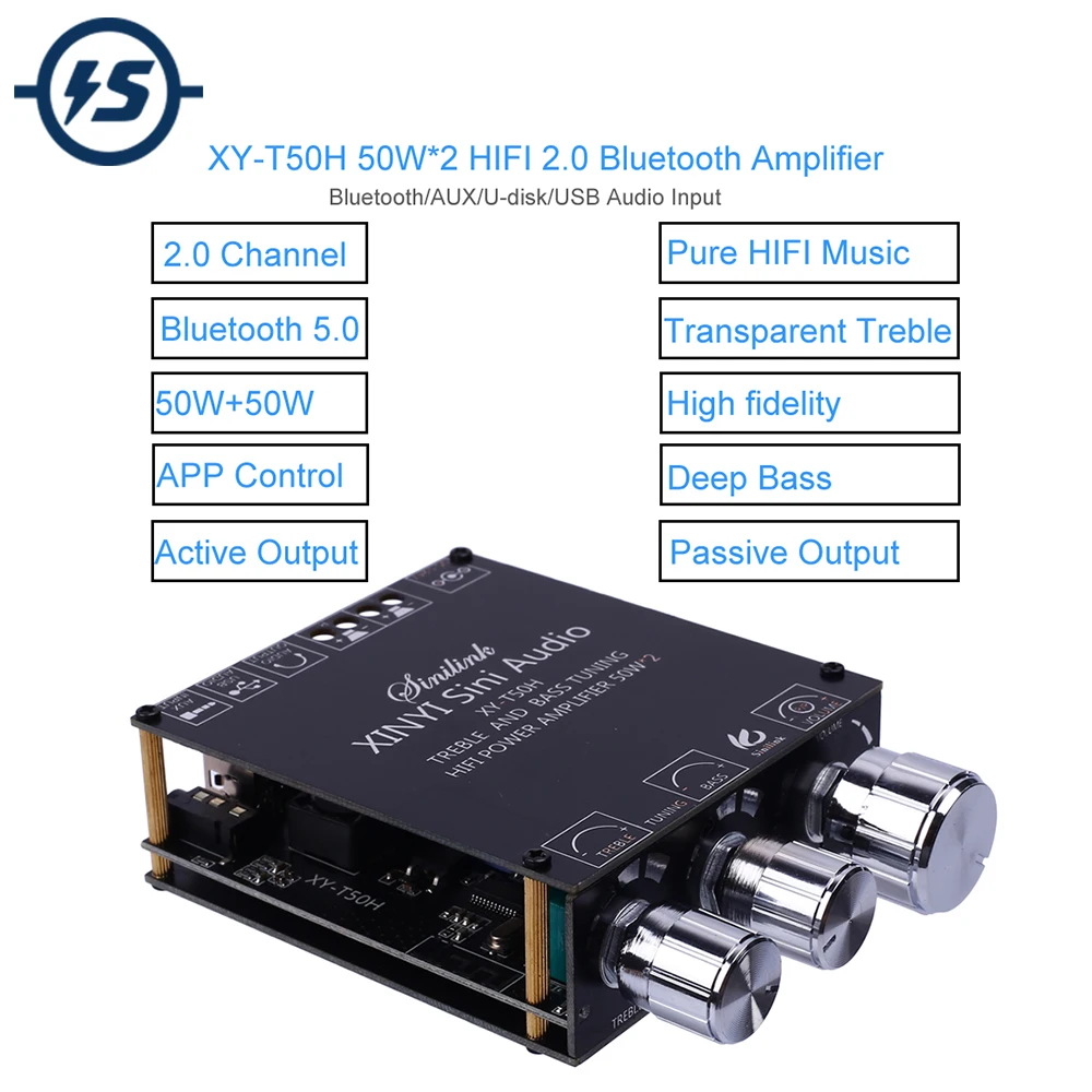 DC 5V 26V Wireless Bluetooth Amplifier 2.0 50W*2 BLE5.0 HIFI Treble ...