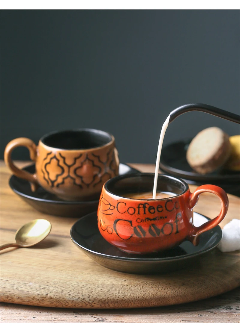 Espresso cup and plate set Hand drawn small capacity Mini latte cups ...