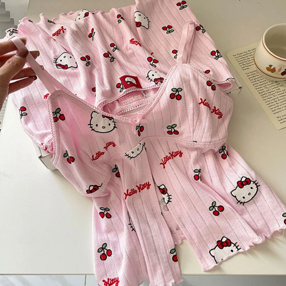 Hello Kitty Pajamas Sanrio Anime Pink Sexy Vest Set Woman Casual Wear ...