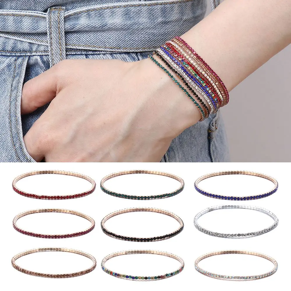 1PC-Ladies-Shiny-Crystal-Bracelet-Elastic-Rhinestone-Wristband-Women ...