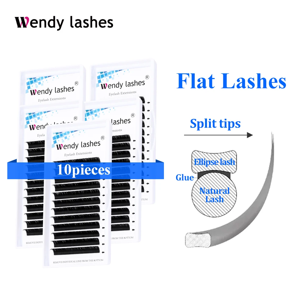 Wendy 10pcs Ellipse Flat Lashes Wholesale Individual Lashes Split-tips Eyelash Extension Soft ...