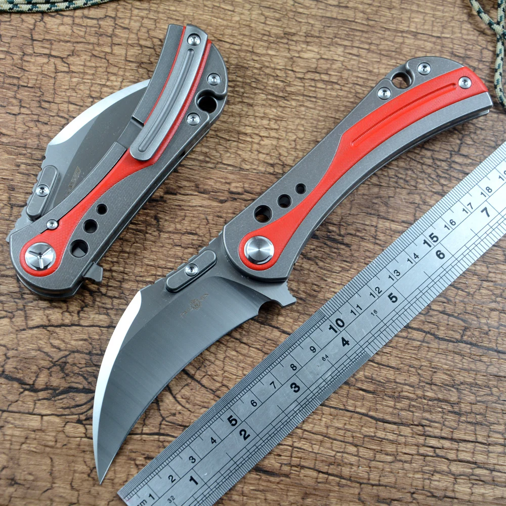 TWO SUN TS355 Pocket Folding Knife D2 Blade Karambit Titanium Red G10 ...