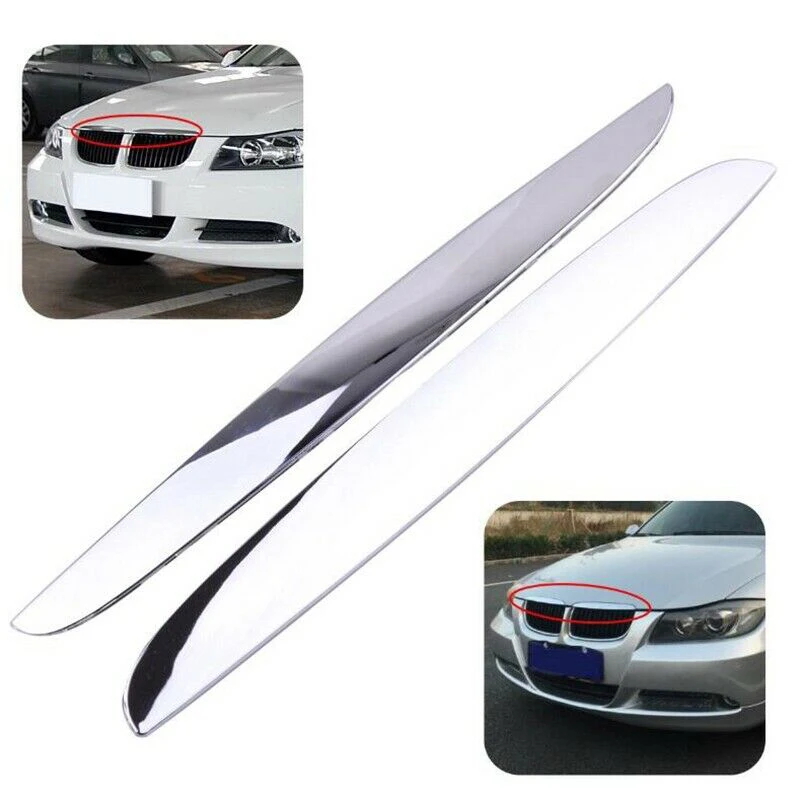2Pcs-Front-Bumper-Above-Kidney-Grille-Hood-Cover-Trim-Chrome-ABS ...
