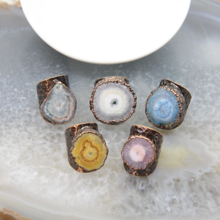 Natural-Geode-Sun-Flower-Rings-Solar-Quartz-Druzy-Agate-Adjustable ...