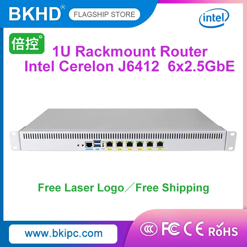 BKHD-Silver-1U-Intel-Celeron-J6412-Rack-Mounted-Device-Router-Firewall-6x2-5GE-Supports-Pfsense ...