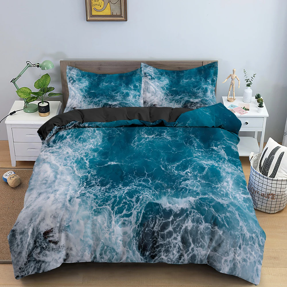 Sea-Wave-Duvet-Cover-King-Queen-Size-3D-Blue-Ocean-Spray-Waves-Bedding ...