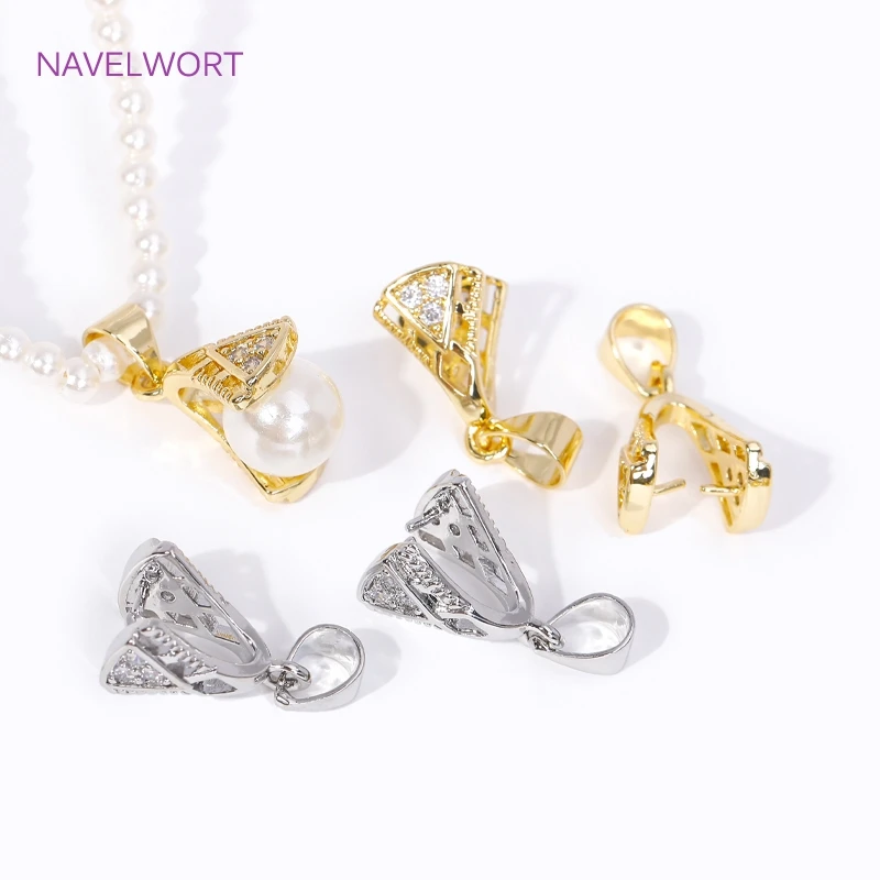 18K Gold Plated Inlaid Zircon Pendant Clasps Pinch Clip Bail Hooks ...
