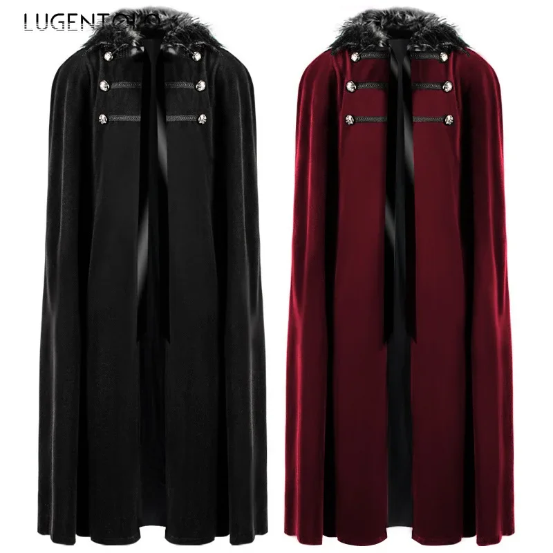 Capa-Punk-Vintage-para-hombre-capa-informal-con-Cuello-de-piel-de ...