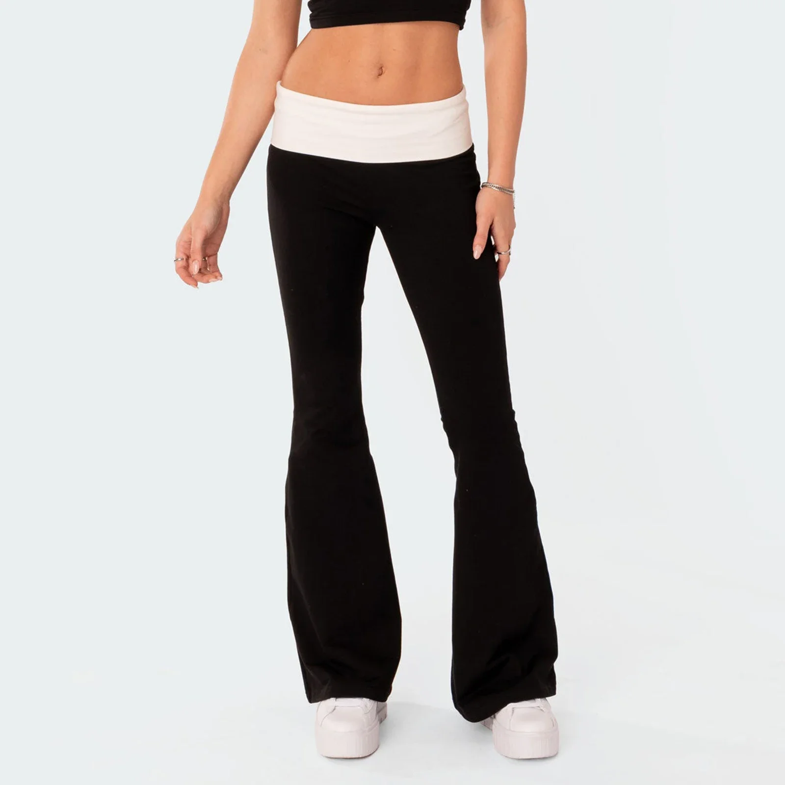 Imcute Fashion Women Fold Over Leggings Y2k Low Waist Bootcut Flare ...