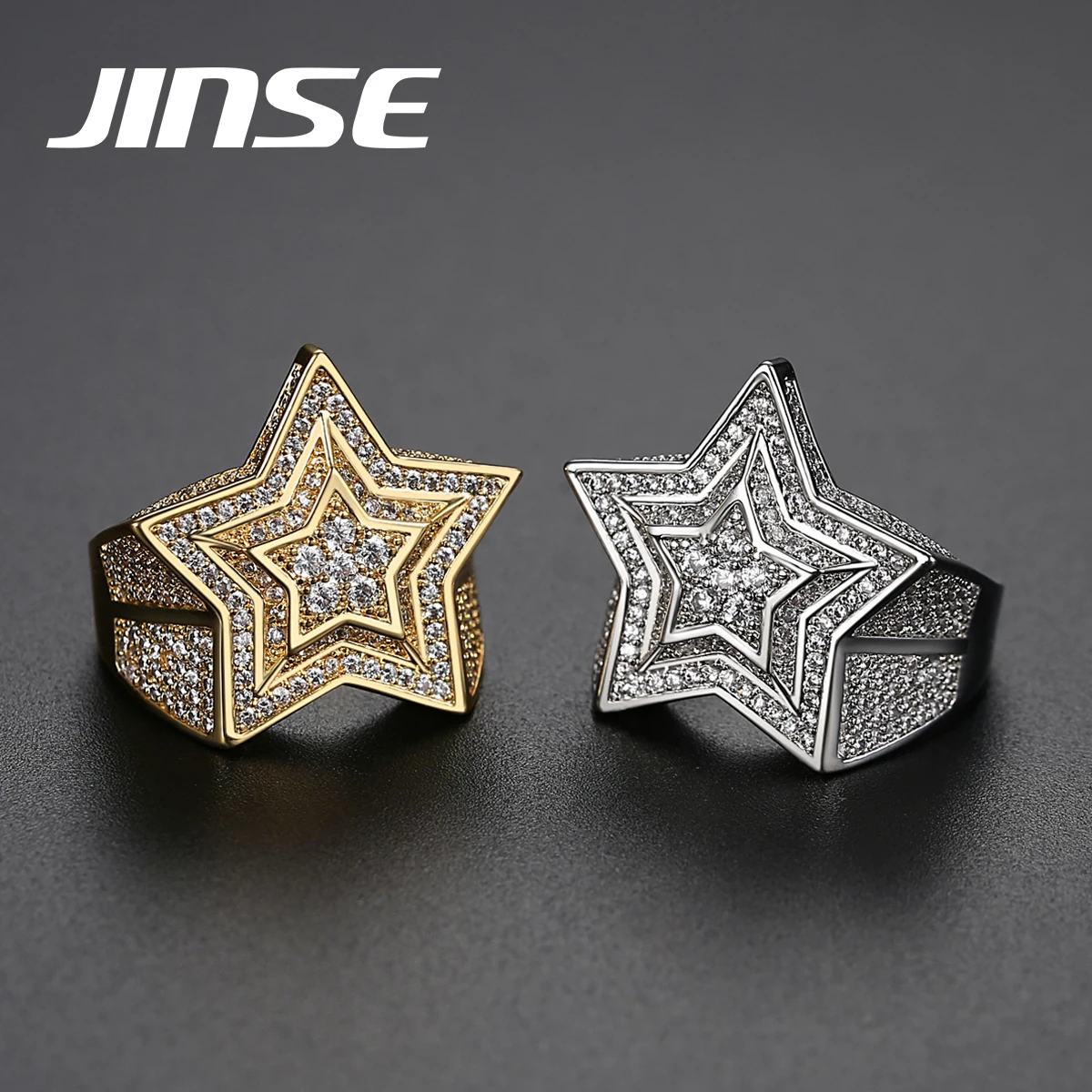 JINSE Anillo de circonia cúbica con estrella Punk para hombre, sortija ...