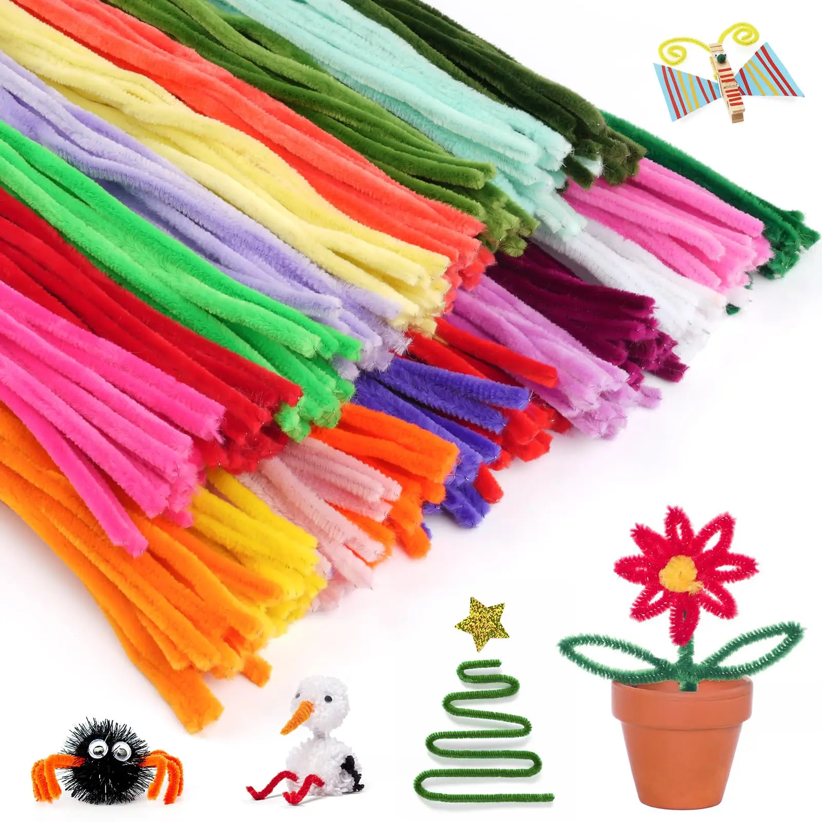 100/200PCS Colorful Chenille Stem Twisted Rod Pipe Cleaners Craft ...