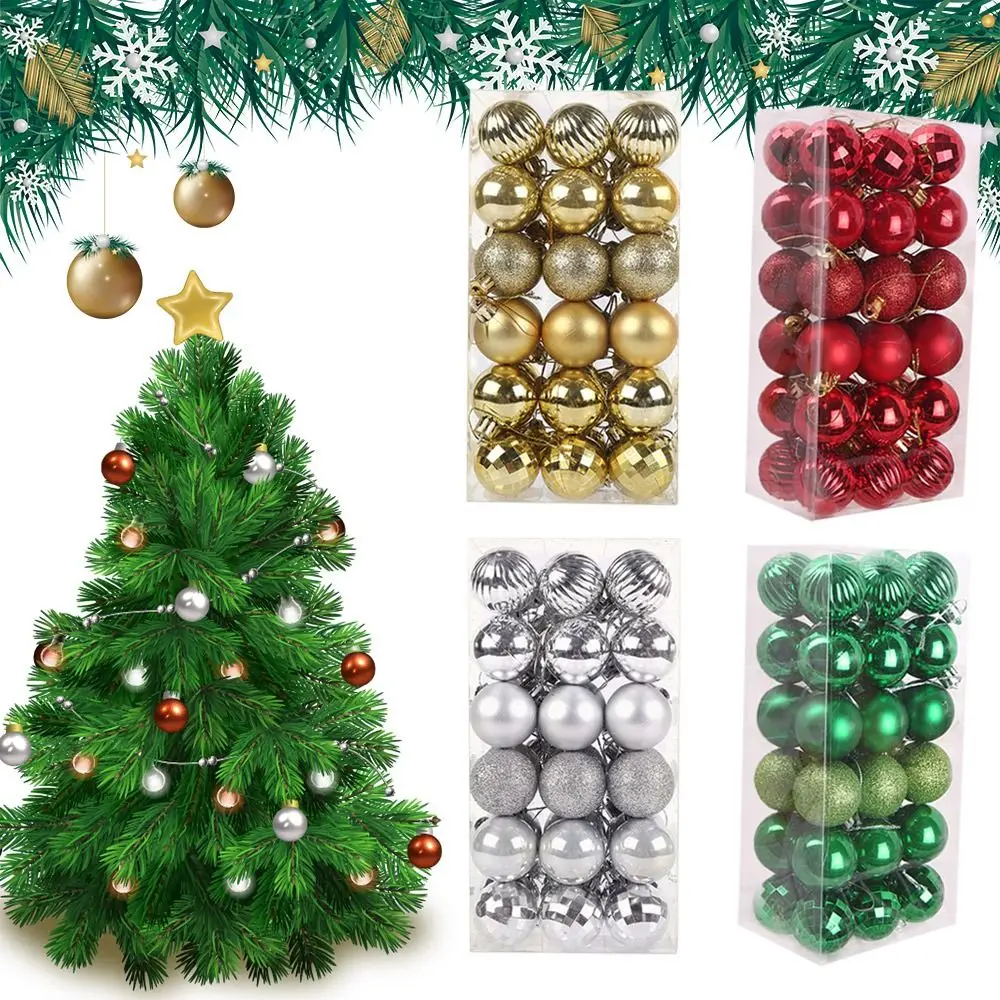 36pcs-4cm-Christmas-Tree-Decor-Ball-Bauble-Gold-Silver-Plastic-Hanging ...