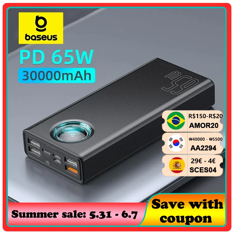 Baseus-65W-30000mAh-Power-Bank-PD-Quick-Charge-FCP-SCP-Powerbank ...