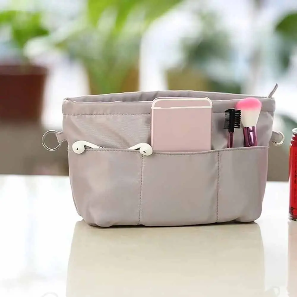 Compact Multi - Pocket Cosmetic Organizer with Zipper and Solid Color ...