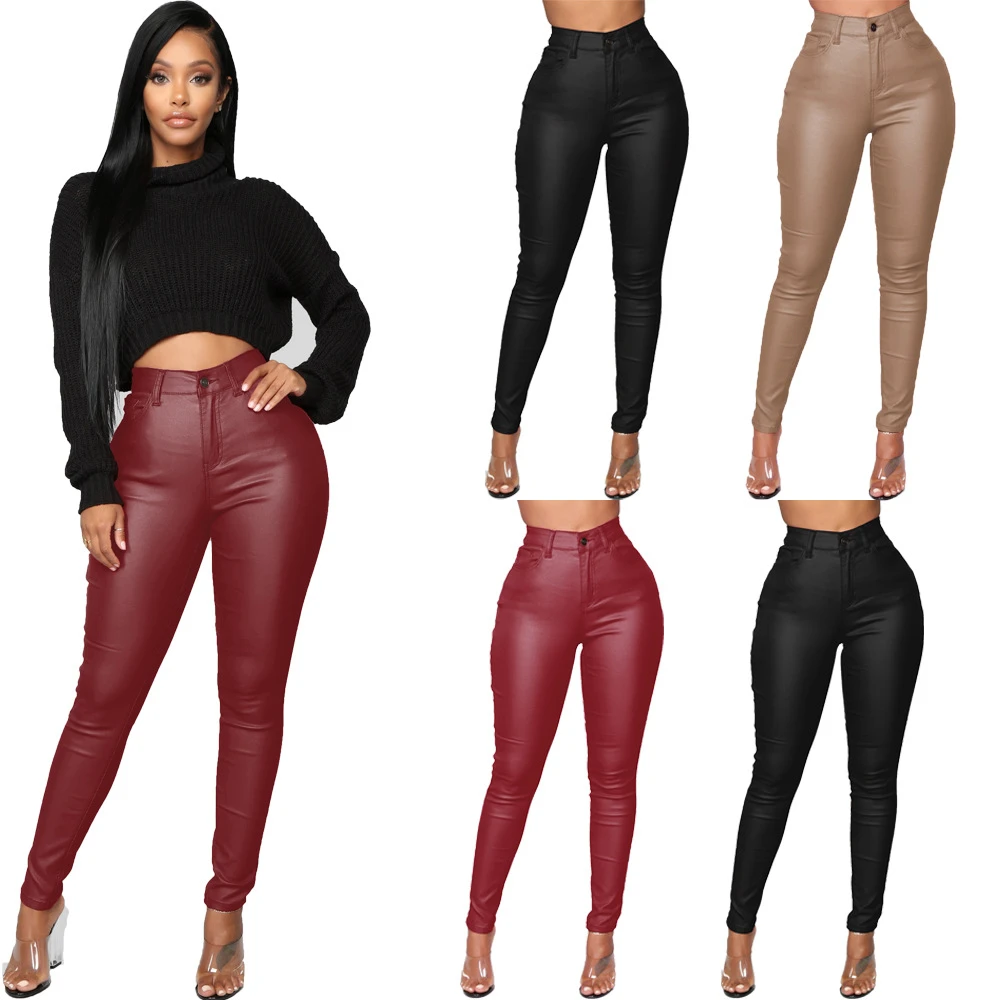 Red Faux Leather Pants Womens | Red Leather Pants High Waist - Women ...
