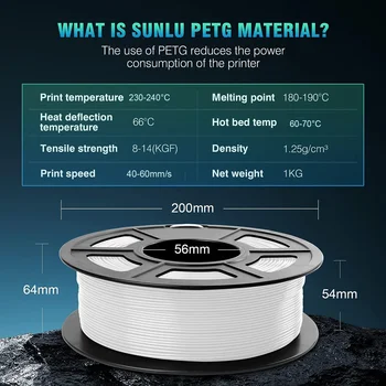 Sunlu petg 10kg 3d drucker filament 1kg/rolle 1,75mm ± 0,02mm 1000g ...