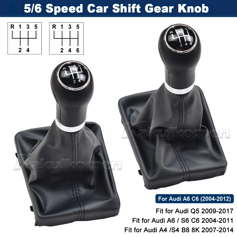 Manual 5 6 Speed Car Gear Shift Knob Shifter Lever With Leather For ...
