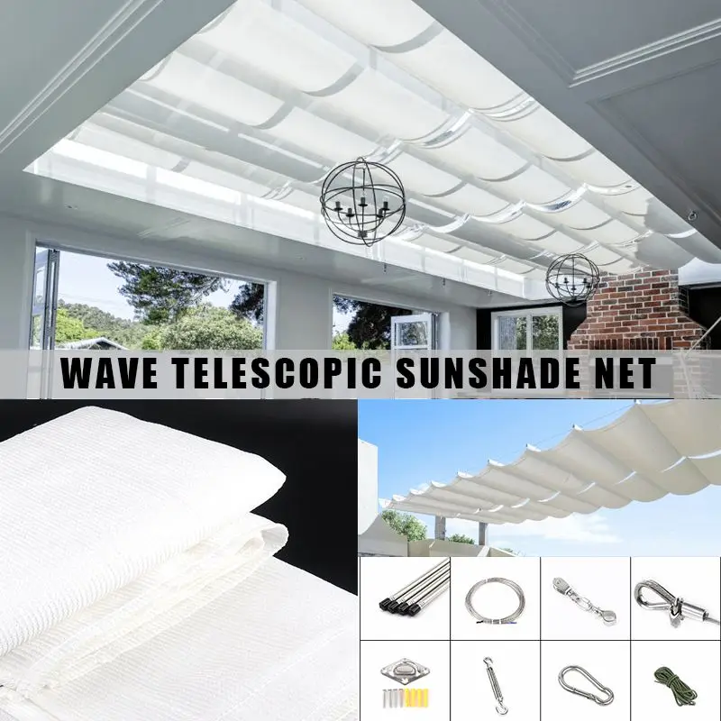 White Wave Telescopic Sunshade Net Swimming Pool Sun Shading Sail ...