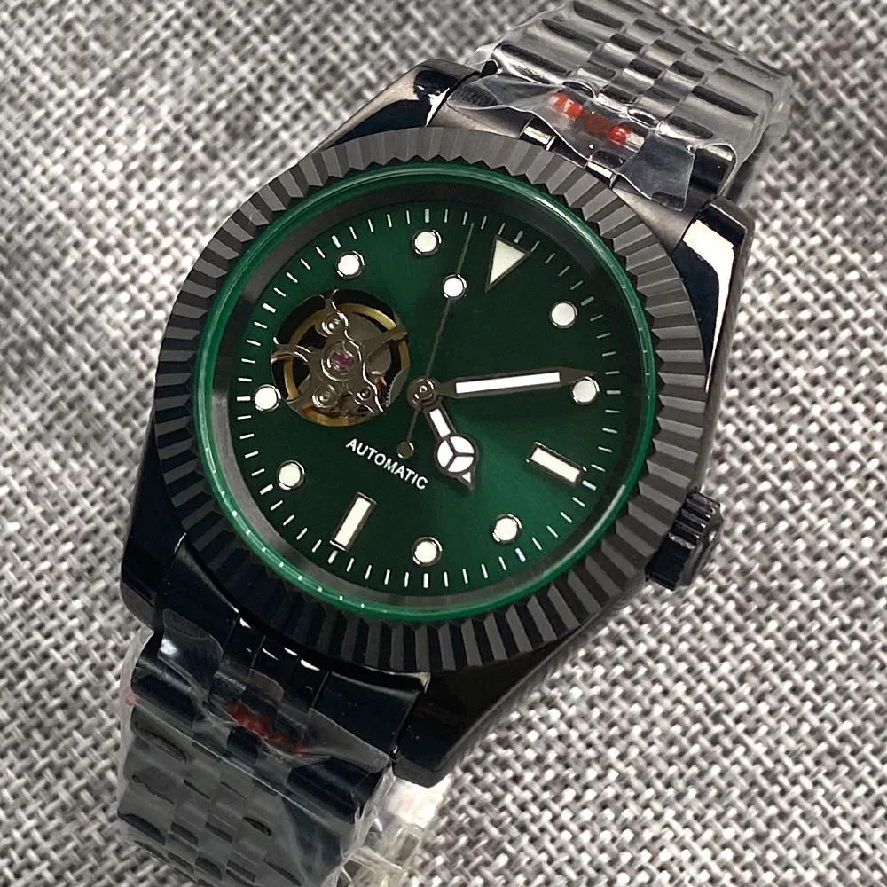 BLIGER 36mm 39mm Black PVD Plated NH38A Automatic Men Watch Black Green ...