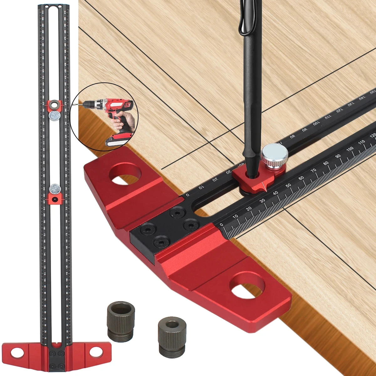 Woodworking-2-in-1-Drilling-Positioning-Ruler-Highprecision-Scribe ...