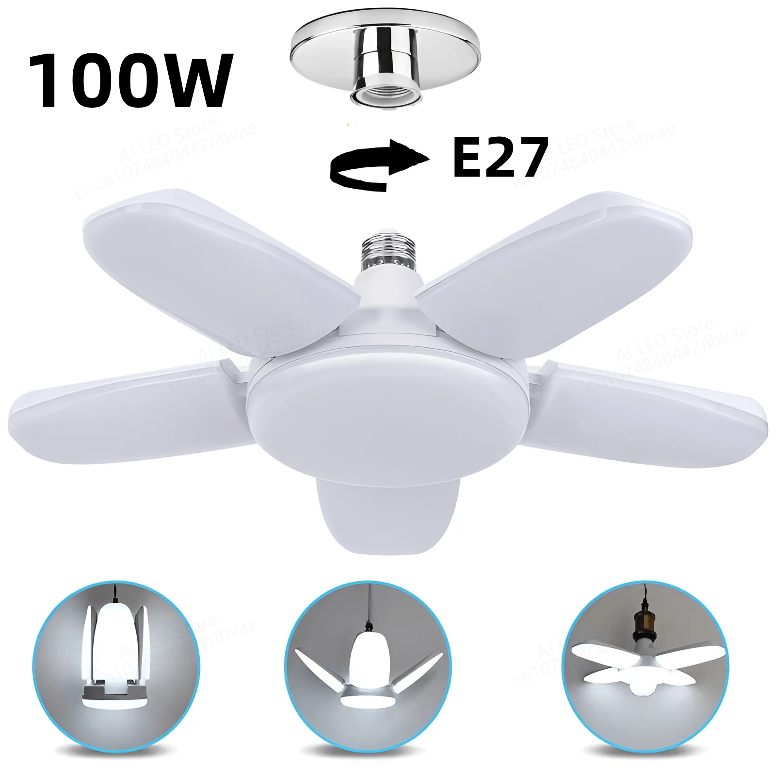 NEW E27 100W 150W 200W LED Bulb Fan Blade Lamp AC85-265V 220V 110V ...