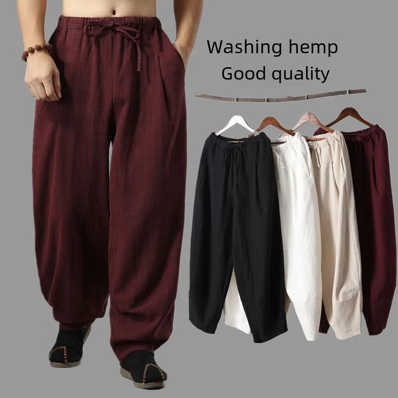 Loose-fit-Wide-leg-Bloomers-Casual-Chinese-Style-Men-s-Linen-Long-Pants ...