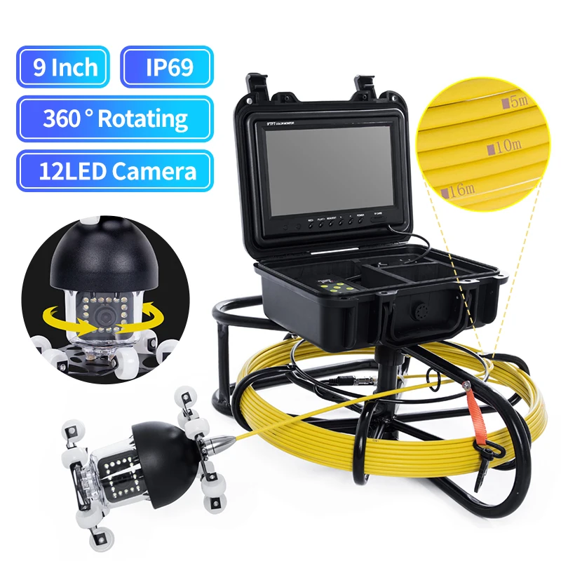 360° Rotation Pipe Inspection Camera With 9 Inch Ips Screen Hd 1080p ...