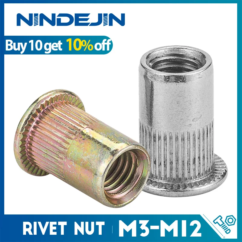 NINDEJIN-2-30pcs-Flat-Head-Blind-Rivet-Nut-Aluminum-Stainless-Steel-M3 ...