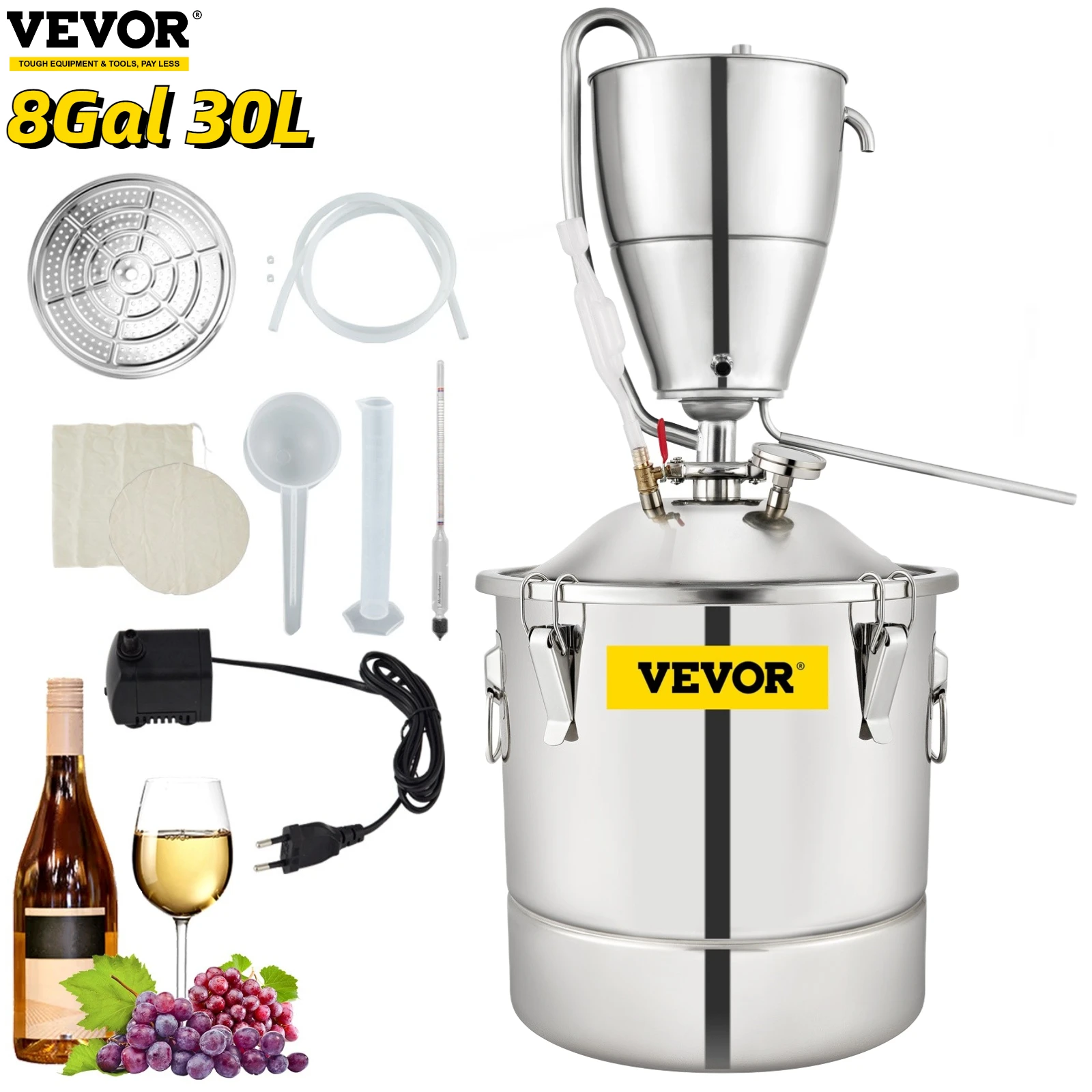 Vevor 30l Water Alcohol Distiller Stainless Steel Diy Moonshine ...