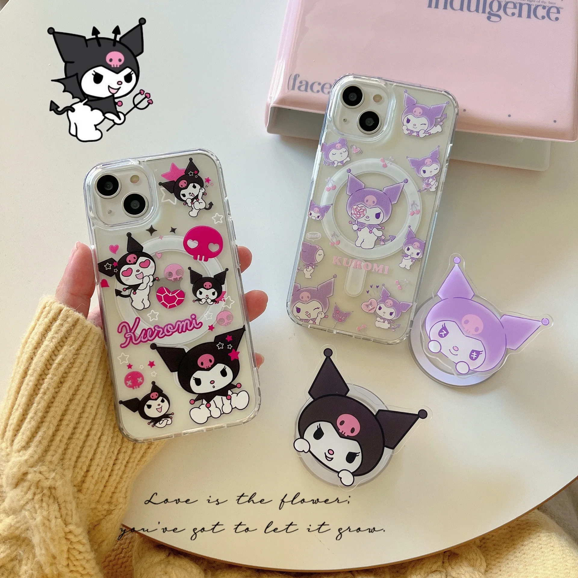Kuromi-Cartoon-Magnetic-Soft-Phone-Case-with-Holder-Grip-tok-for-iPhone ...