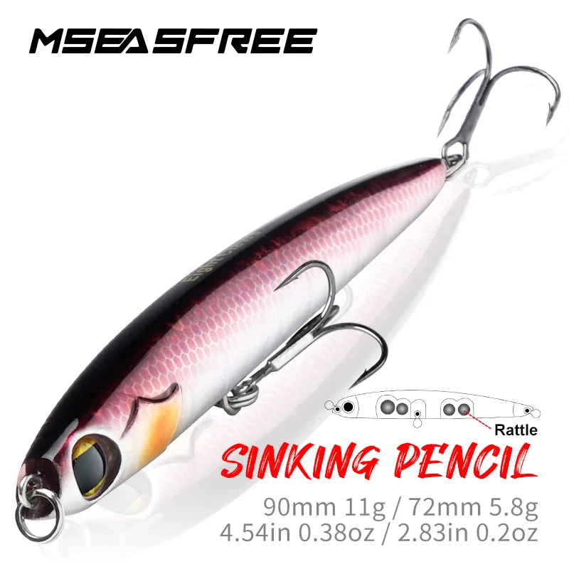 MSEASFREE-Rattle-Sinking-Pencil-Fishing-Lure-90mm-11g-72mm-5-8g ...