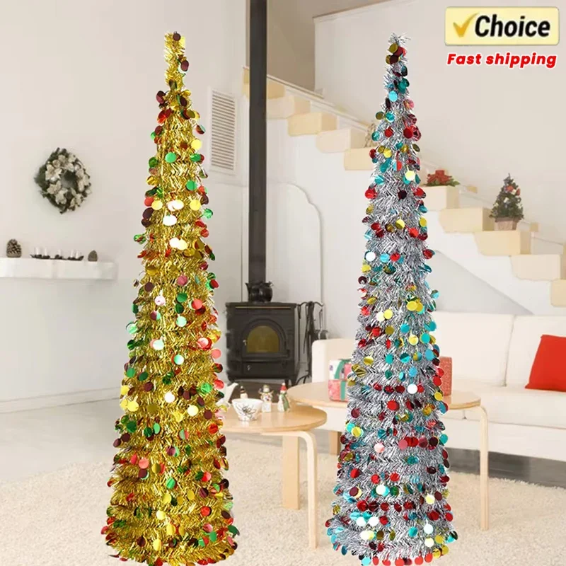 2025-Christmas-Decoration-Supplies-PET-Folding-Tree-Gold-and-Silver-Six ...