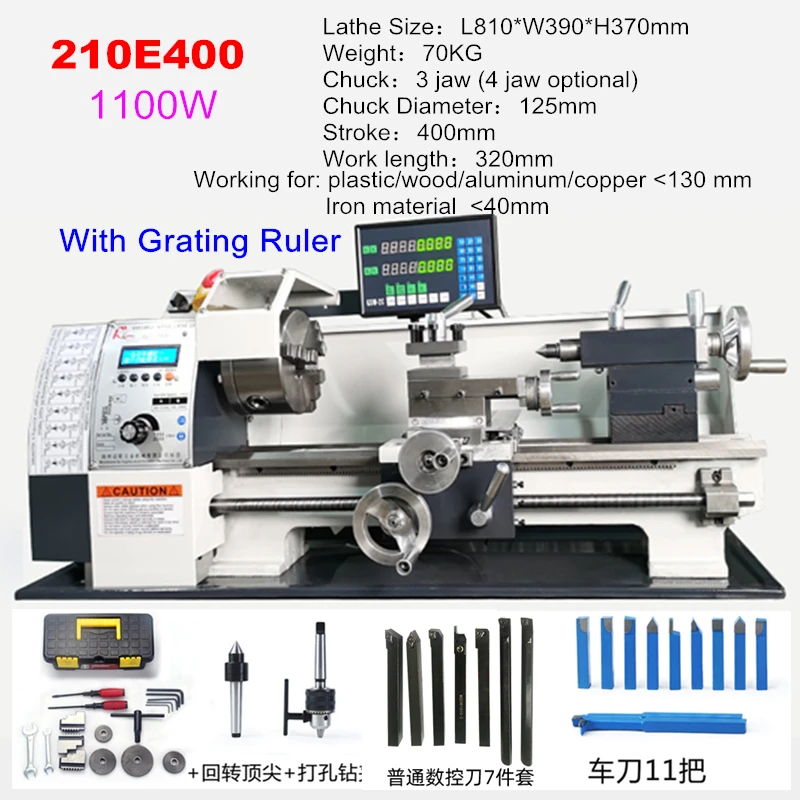 WM210 1100W 400 600 800mm Semi-Automatic Metal 125mm Chuck Lathe Length ...