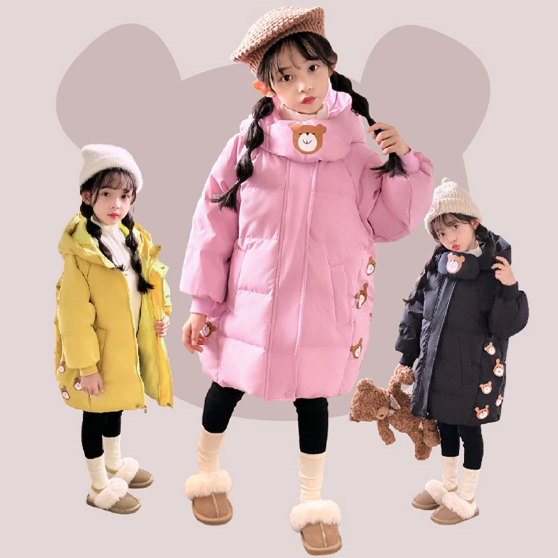 Winter Girls Down Jacket Long Style Thick Warm Cartoon Bear Fashion ...