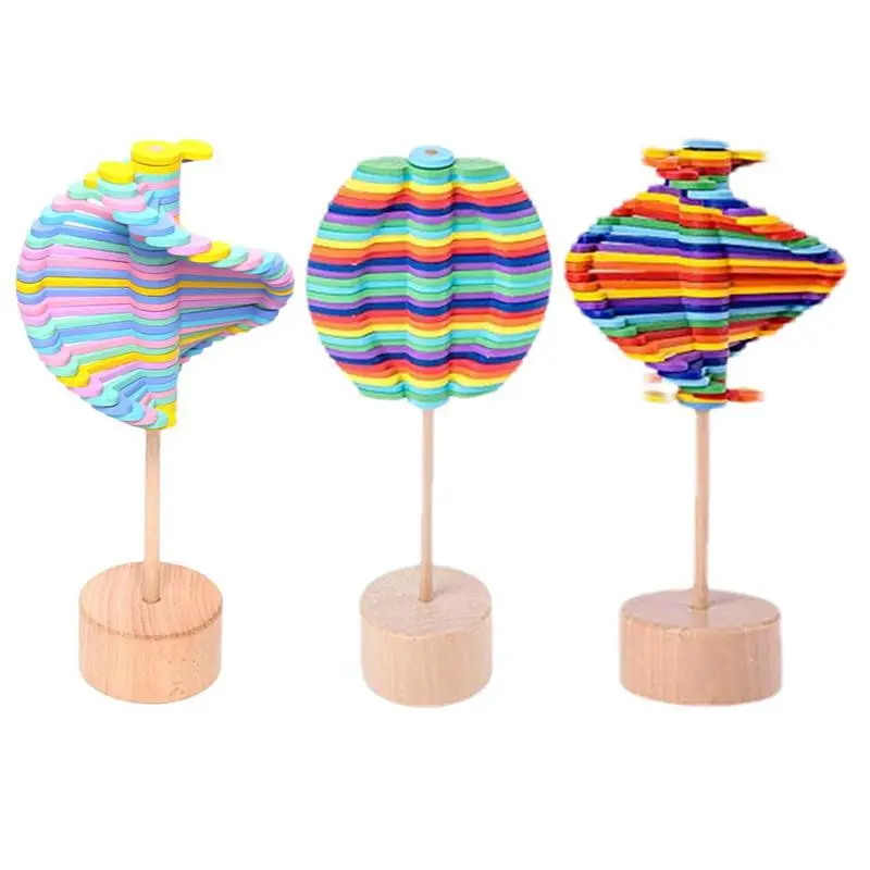 Wooden Spiral Lollipop Toys Rotating Spin Magic Wand Stress Relief ...