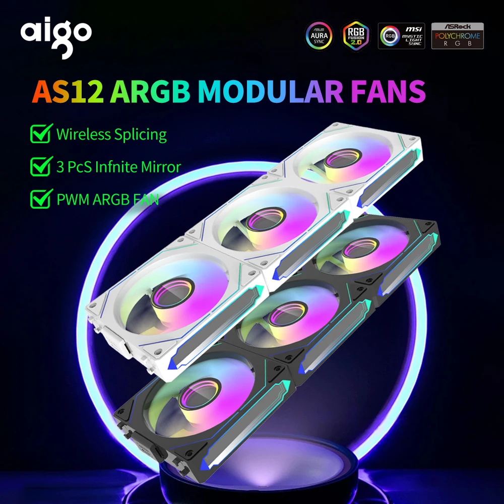 Aigo AS12 120MM 팬 Argb Pc 케이스 Ventiladores 무선 접합 Cpu 워터 쿨러 Gabinete 게이머 ...