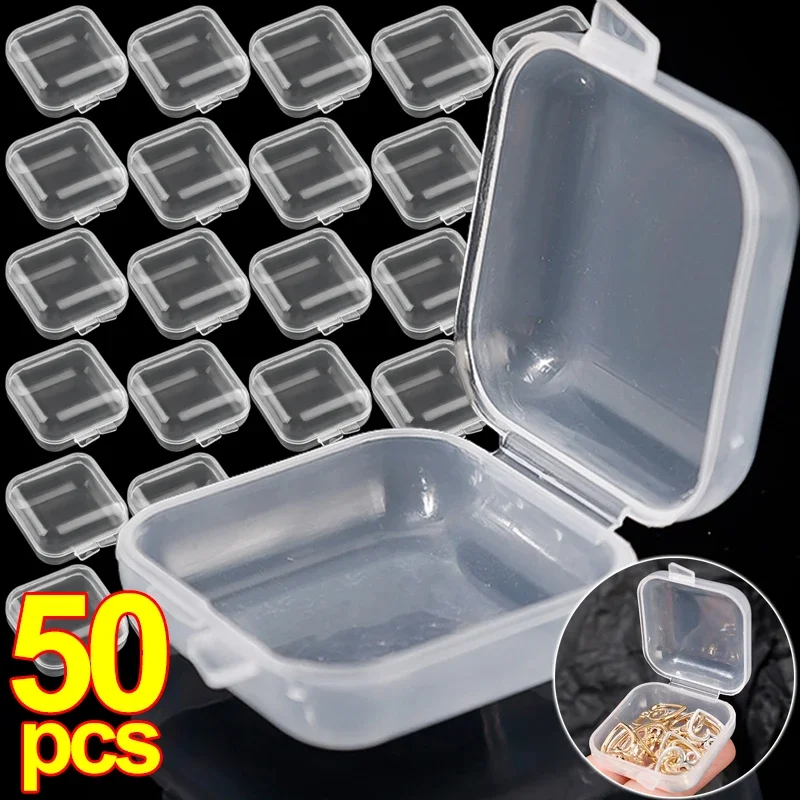 1-50-Mini-Plastic-Storage-Box-Square-Transparent-Flip-Portable-Pill ...