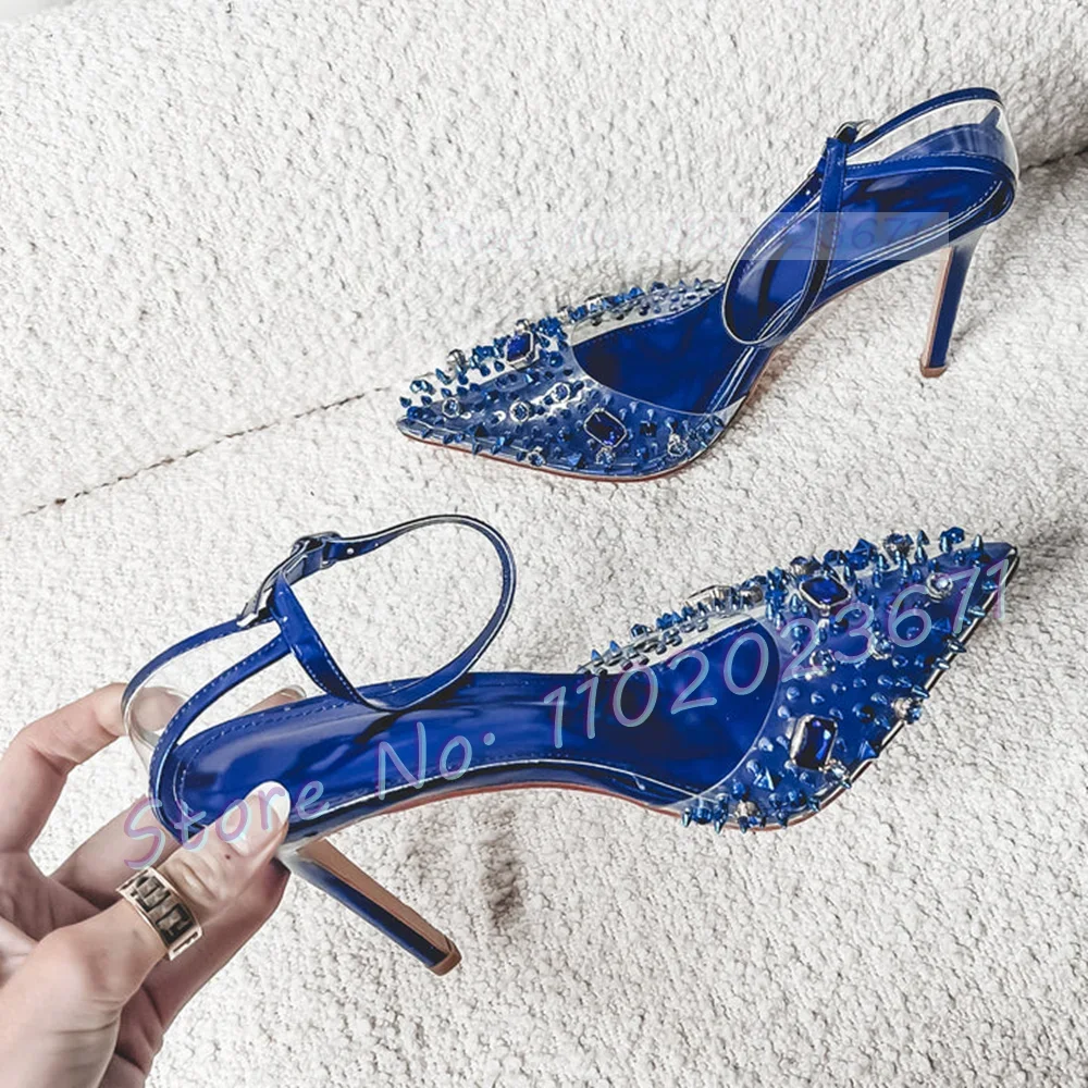 Studded Skinny Heels Pvc Sandals Women Summer Luxury Colorful Gems ...