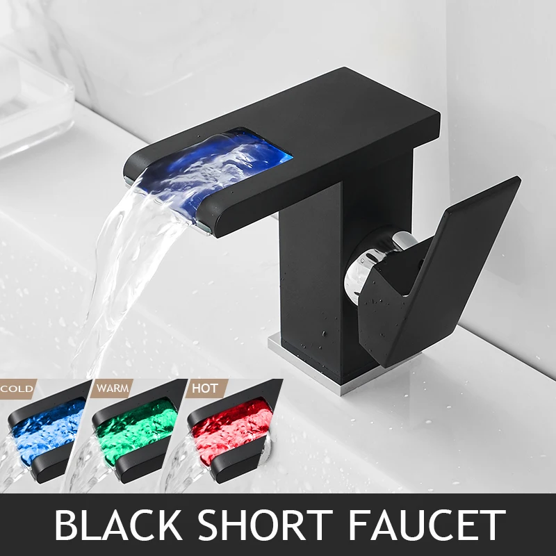 \Bathroom Hydropower LED Waterfall Faucet Sink Basin Mixer Deck Mounted ...