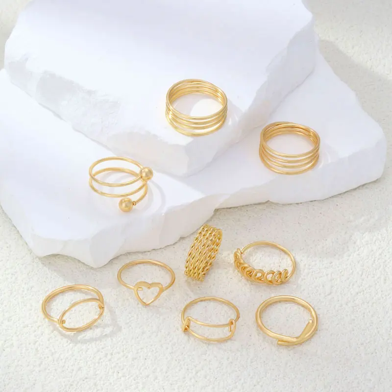 Vintage-Geometric-Gold-Color-Metal-Irregular-Hollow-Heart-Finger-Ring ...