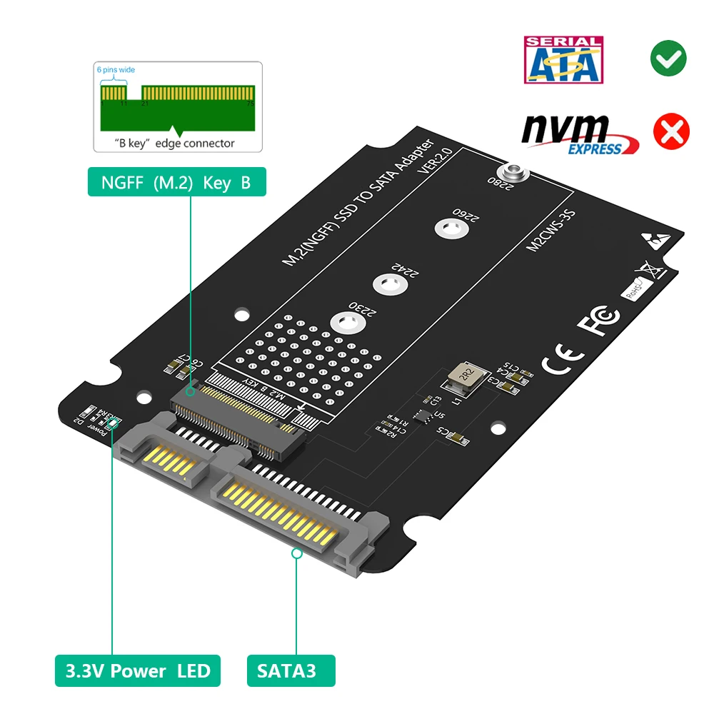 TISHRIC M2 KEY B SSD To SATA M.2 NGFF SSD To SATA 3 3.0 Adapter Card ...