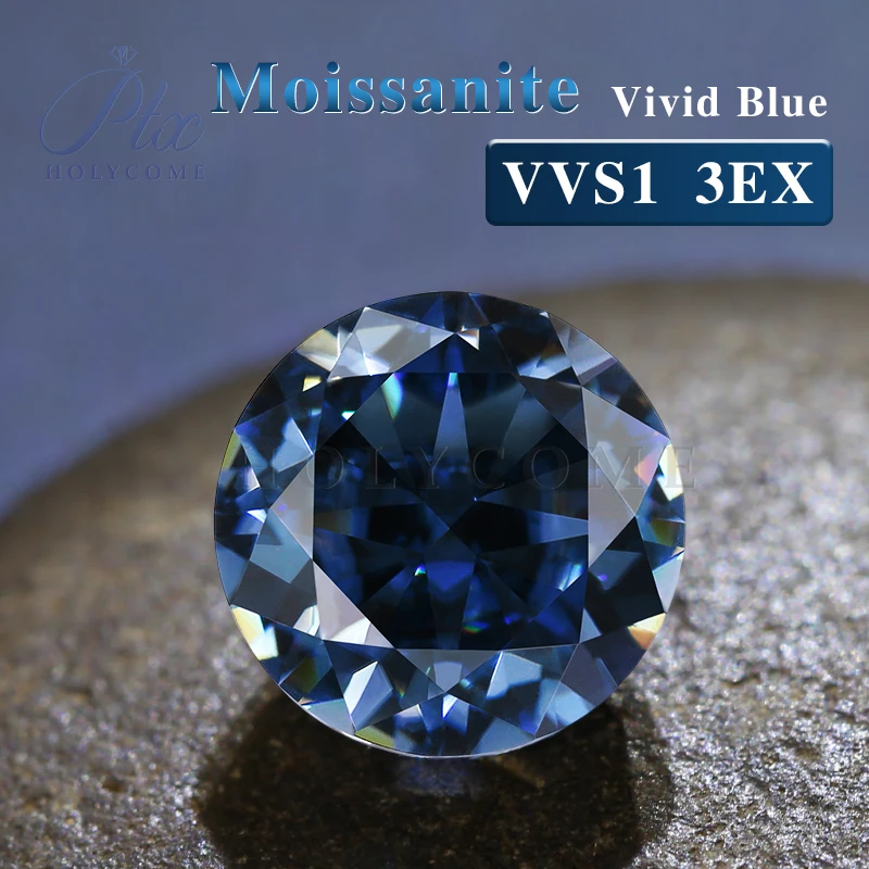 Loose-Moissanite-Vivid-blue-Color-VVS1-Round-Crushed-Ice-Cut-Gemstone ...