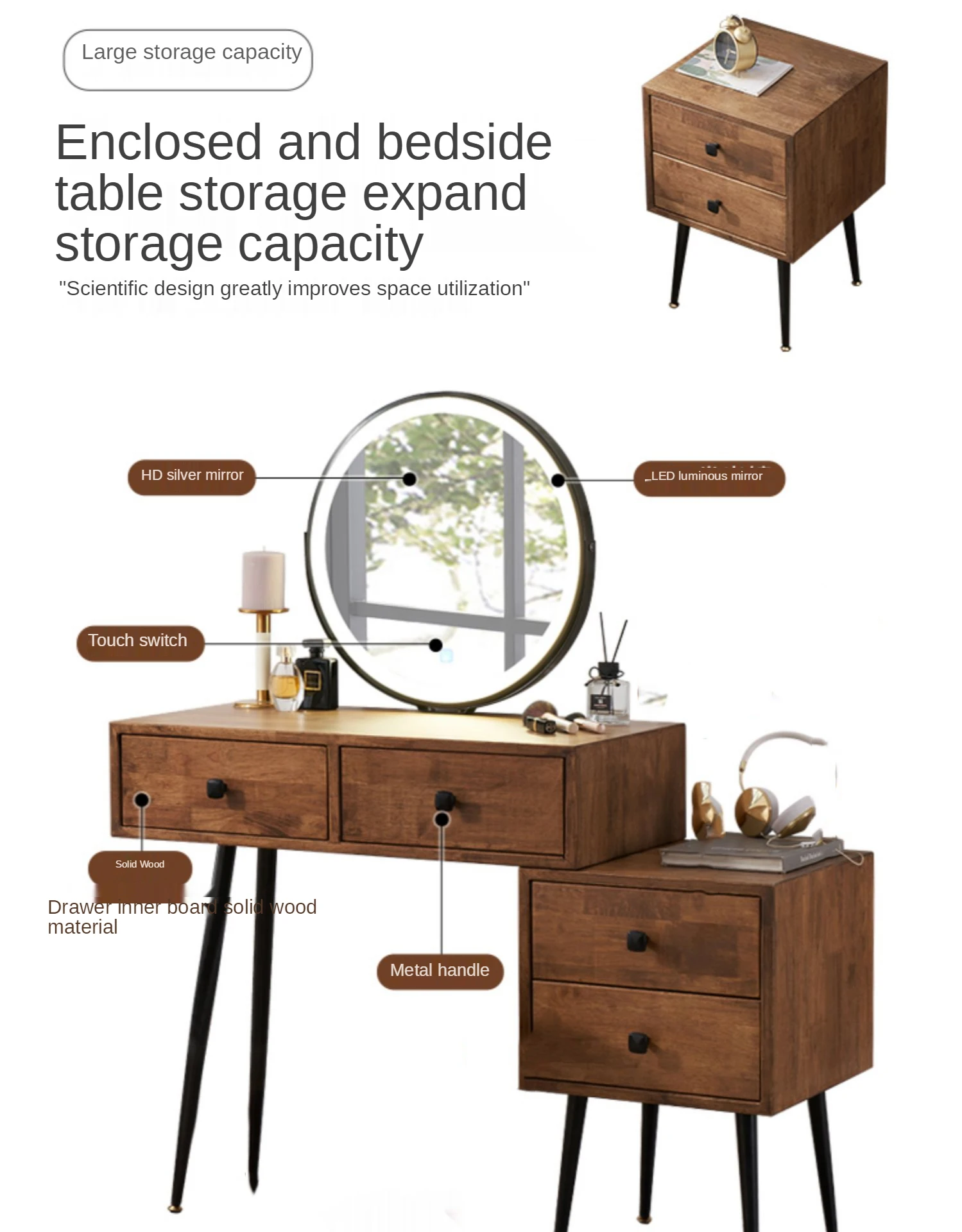 Bắc Âu óc chó gỗ chắc chắn bàn trang điểm gương vanity bàn trang điểm ...