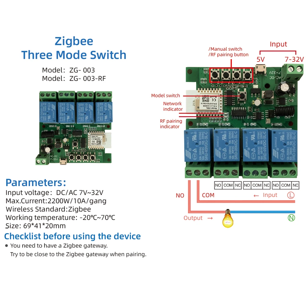 Tuya Zigbee WiFi Smart Home Relay Module Garage Door Relay AC DC 7-32V ...