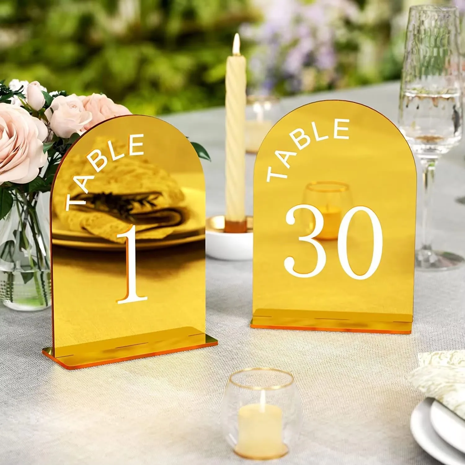 Wedding Table Numbers 1-10 with Stands 5" X 7" Acrylic Mirrored Gold ...