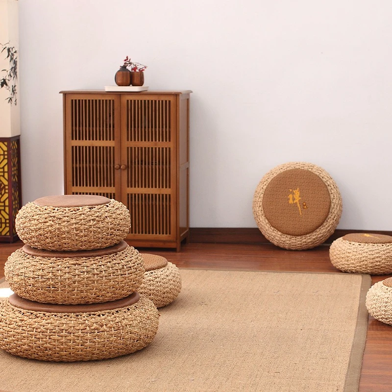 Japanese Woven Cushion Thick Tatami Meditation Seat Natural Rattan ...